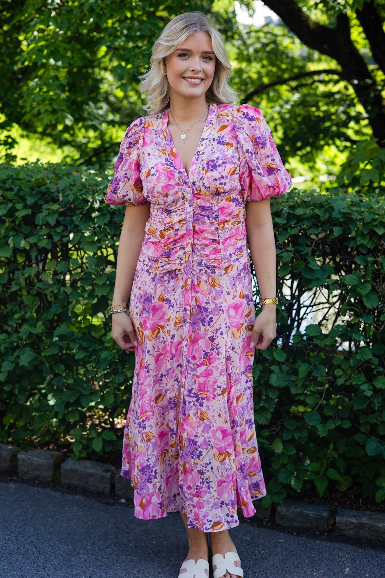 ByTiMo - Crepe Button Down Gown Watercolor Bloom - Smuk