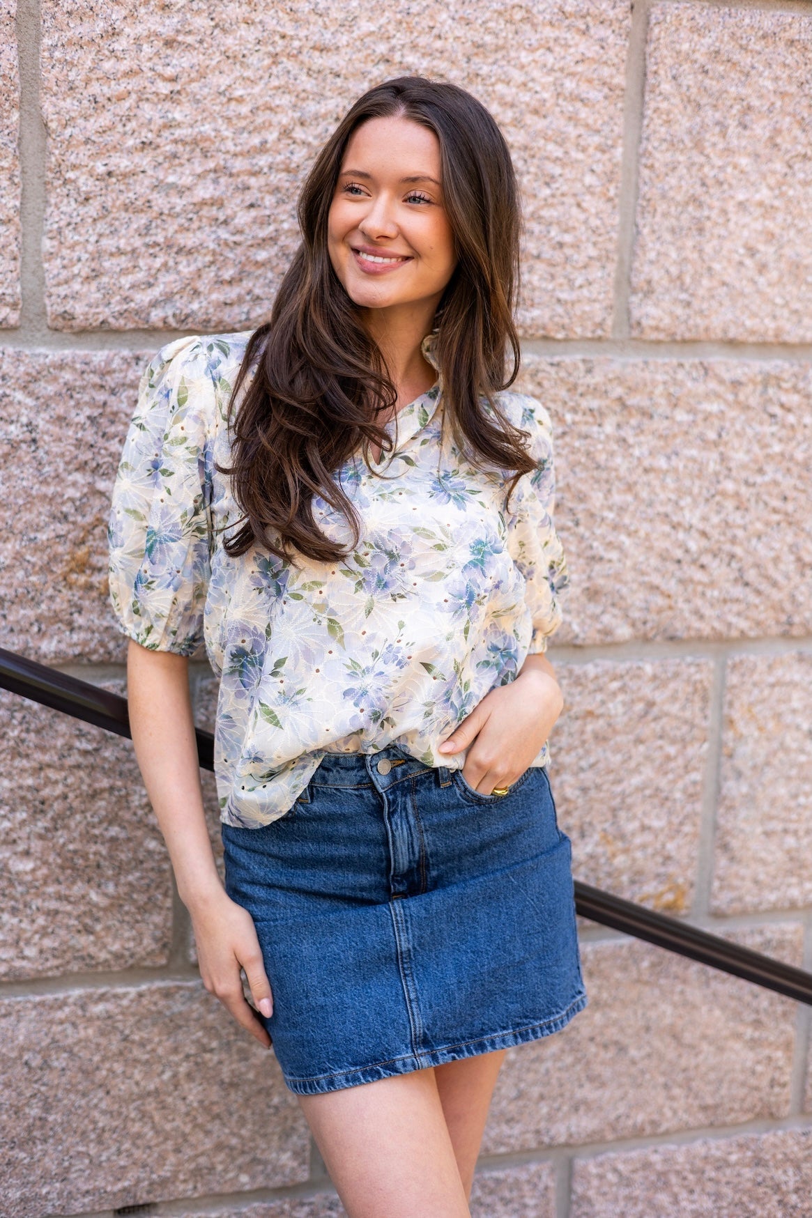 A-VIEW - Grete S/S Blouse White/Blue - Smuk