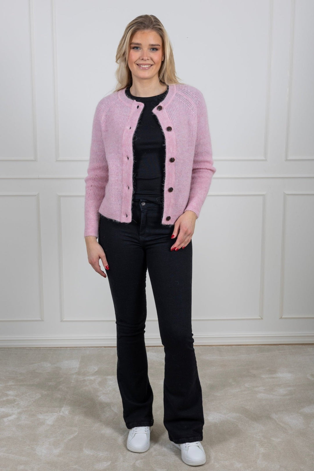 Selected Femme - Lulu Ls Knit Short Cardigan Bleached Mauve Melange - Smuk