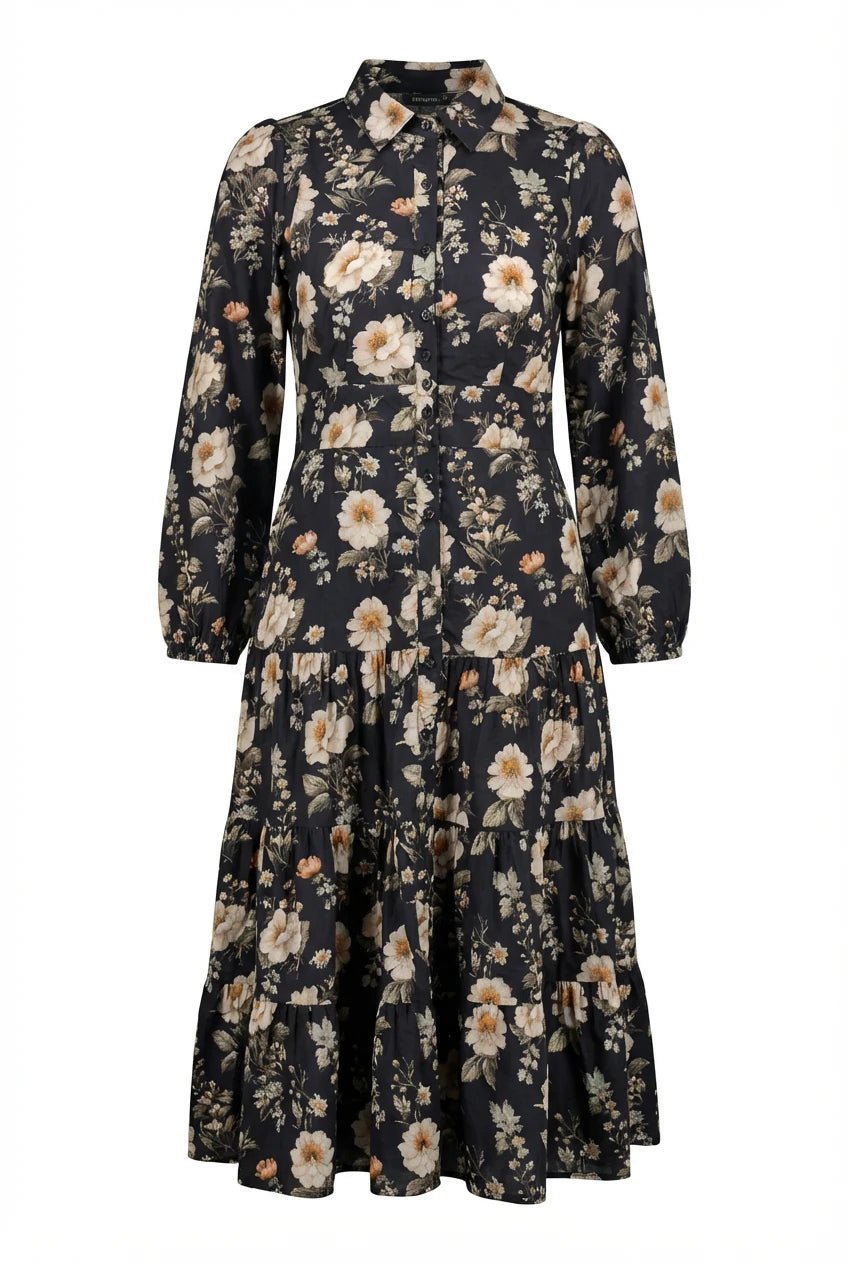 MISSMAYA - Vicky Midi Dress Antique Black Poplin - Smuk
