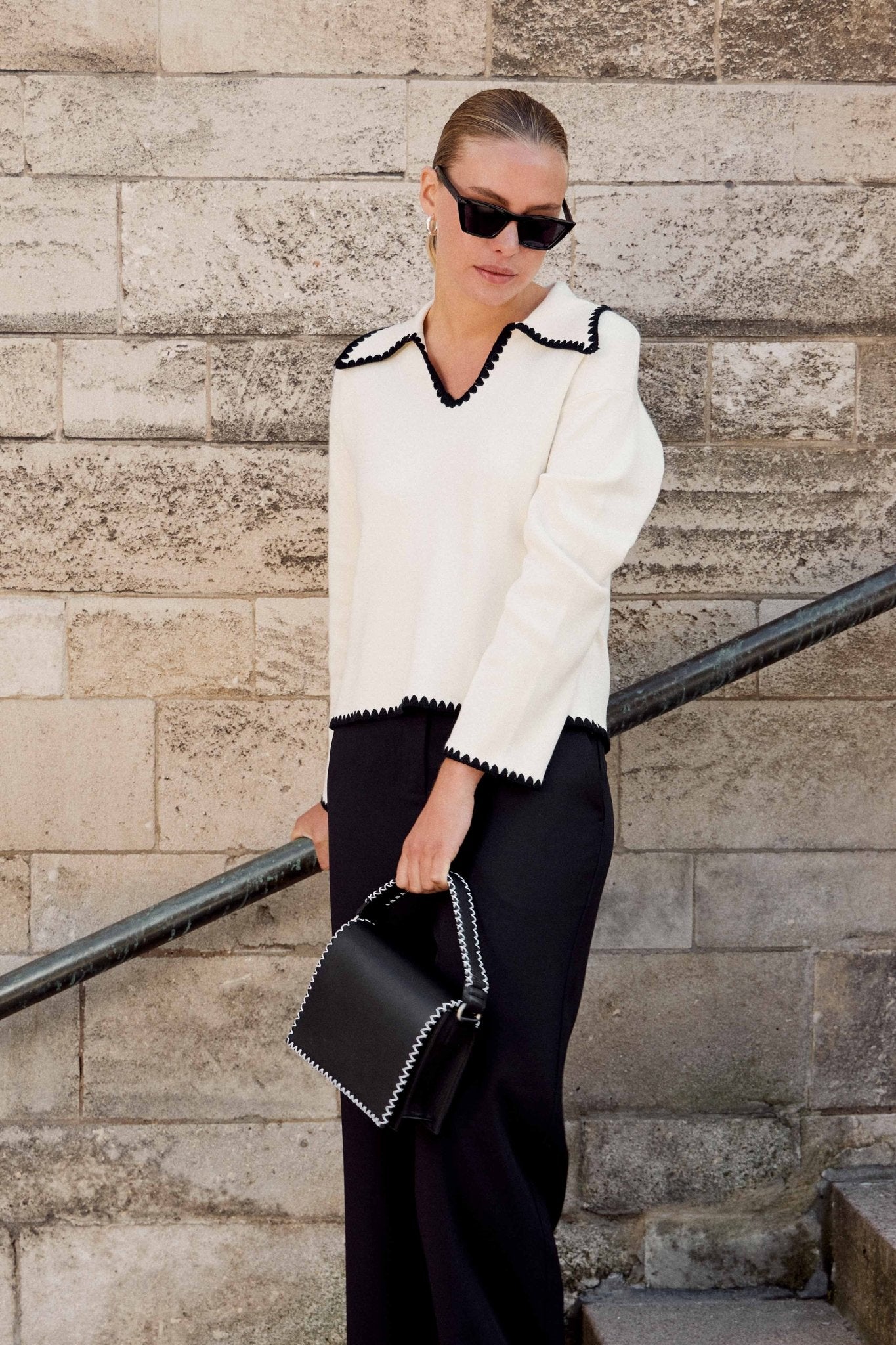 YAS - Yasstitch Ls Knit Pullover Birch Black - Smuk